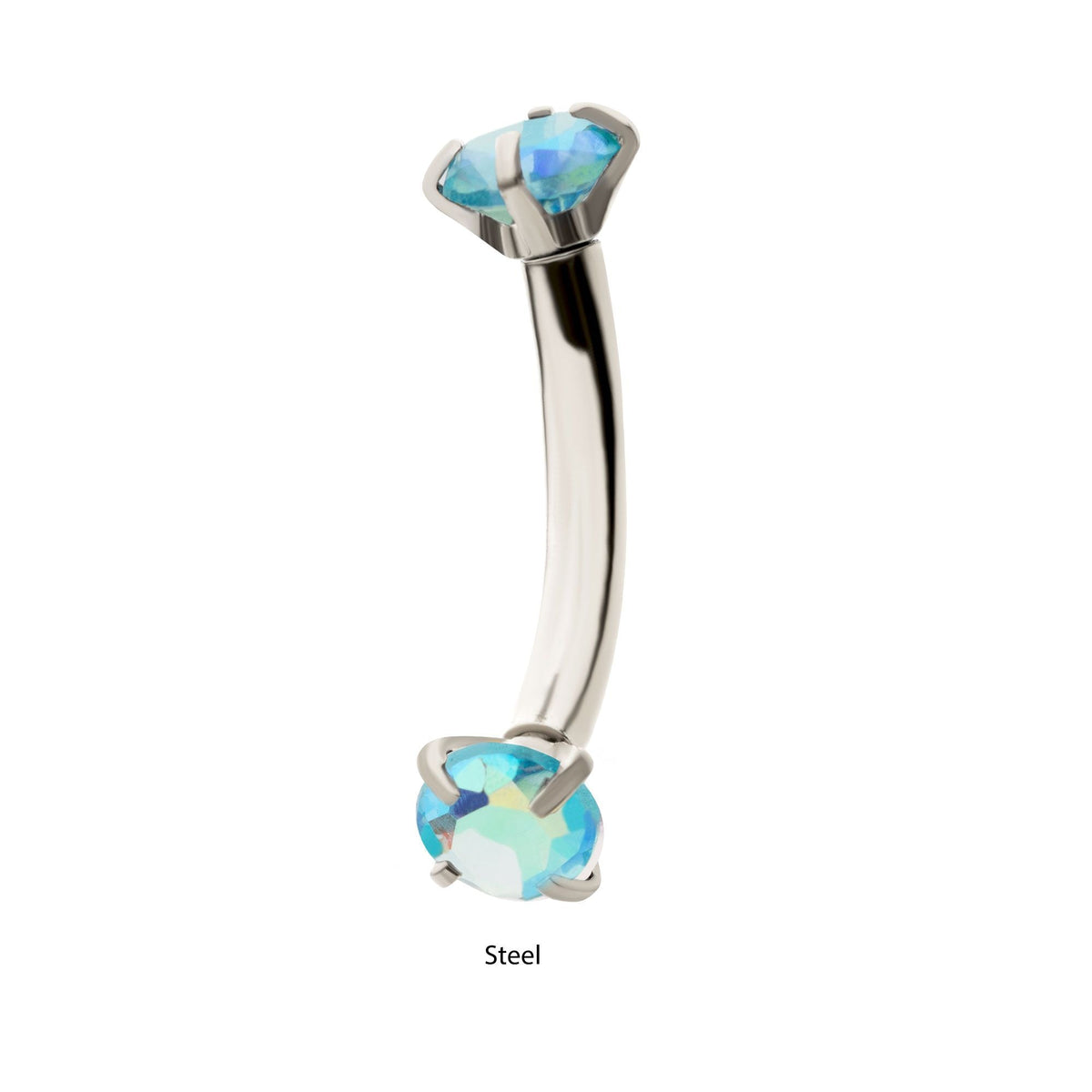 Internally Threaded Curved Barbell 3mm Prong Set Blue Aurora Borealis ...