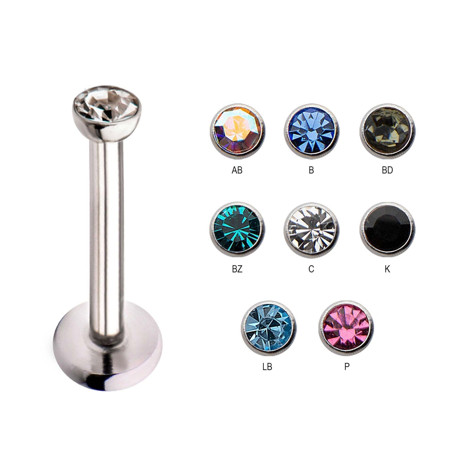 Internally Threaded Labret Bezel Set 2mm CZ top - Rebel Bod