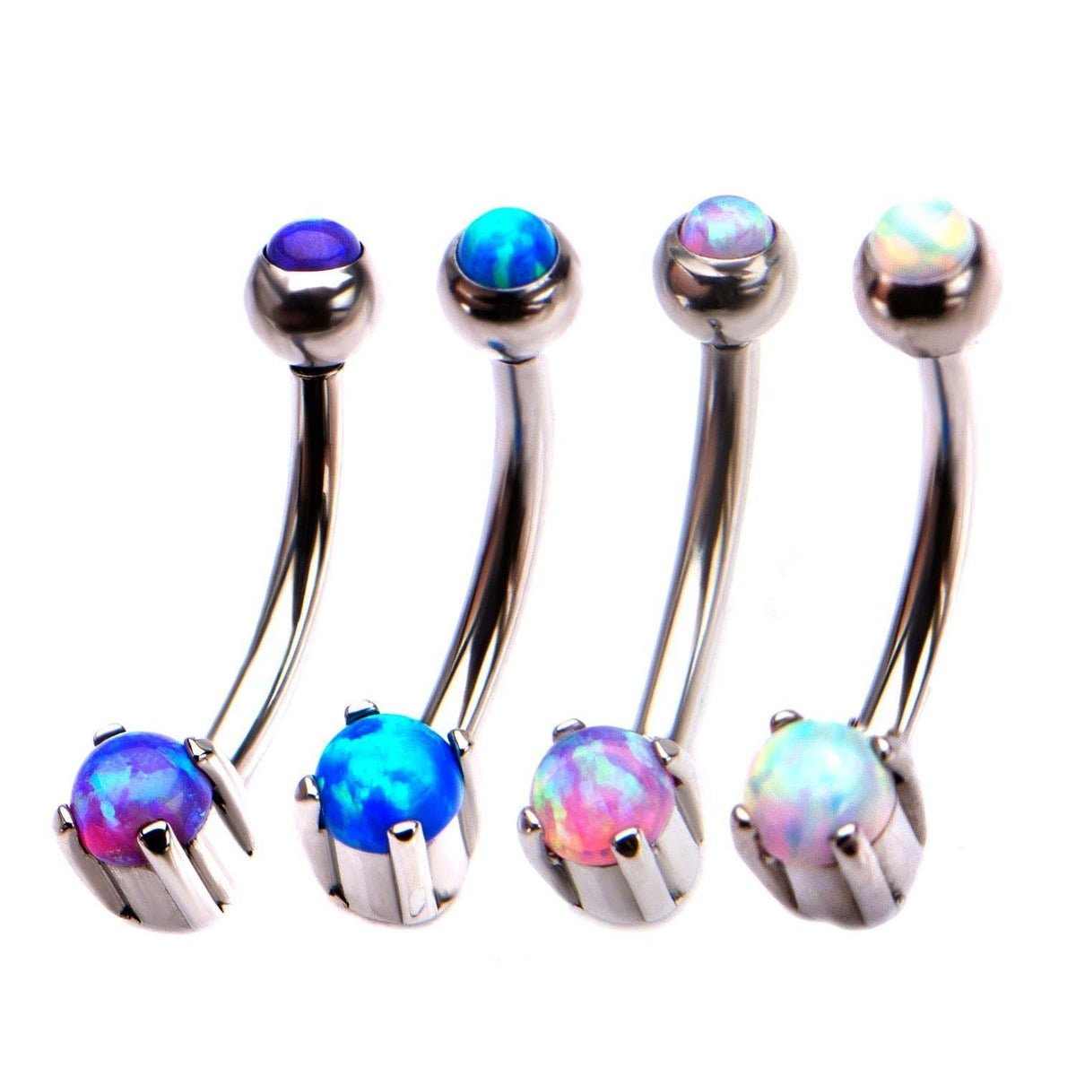 Internally Threaded Curved Barbell Prong Set Opal Curves - Rebel Bod