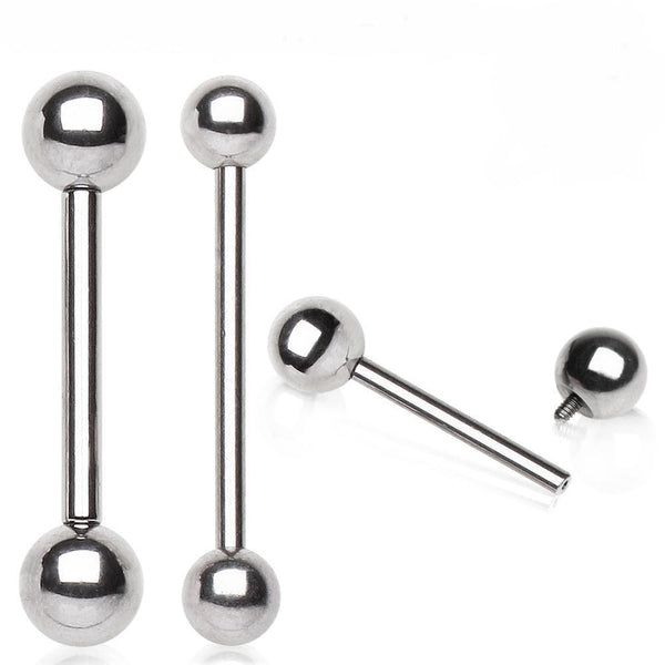 Internally Threaded Titanium Straight Barbell w/ Solid Balls - Rebel Bod