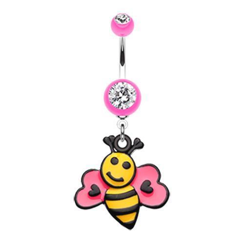 Pink Bumble Bee Love Belly Button Ring - Rebel Bod