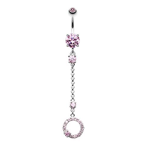 Pink Glistening Karma Loop Dangle Belly Ring - Rebel Bod