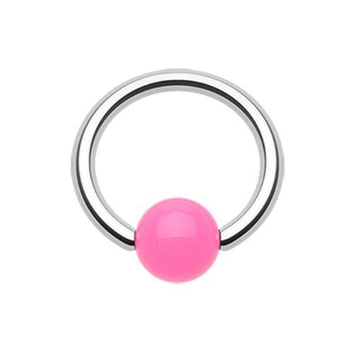 Pink Neon Acrylic Ball Top Captive Bead Ring - Rebel Bod