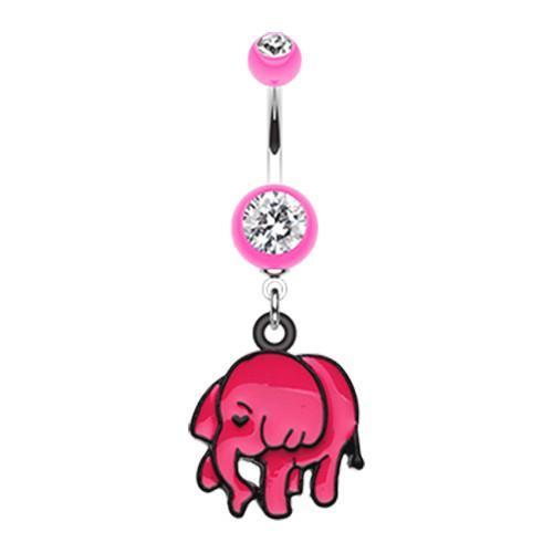 Pink Super Cute Elephant Dangle Belly Ring - Rebel Bod
