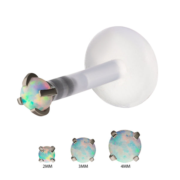Prong Set Opal Top Biopierce Labret Retainer - 1 Piece - Rebel Bod