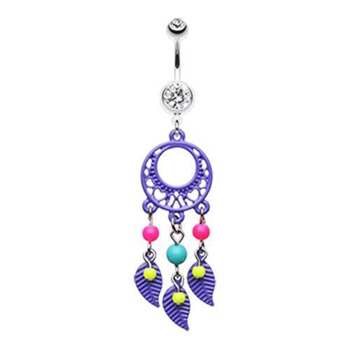 Purple Enchanted Loop Dream Catcher Dangle Belly Ring - Rebel Bod