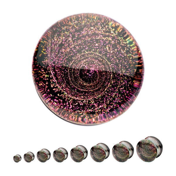 Purple Galaxy Swirl Glass Double Flared Ear Gauge Plug - 1 Pair - Rebel Bod