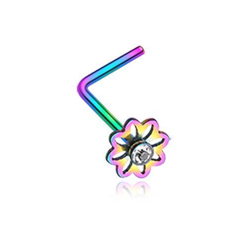 Rainbow/Clear Daisy Breeze Sparkle L-Shaped Nose Ring - Rebel Bod