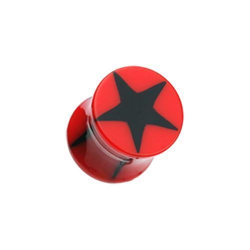 Red/Black Star Acrylic Double Flared Ear Gauge Plug - 1 Pair - Rebel Bod