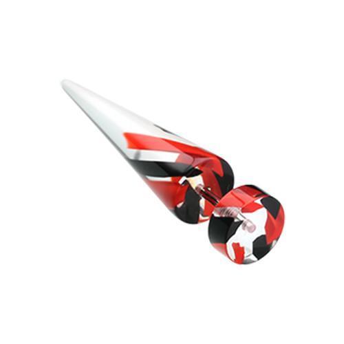 Red/Black Two Tone Stripe UV Acrylic Fake Taper - 1 Pair - Rebel Bod