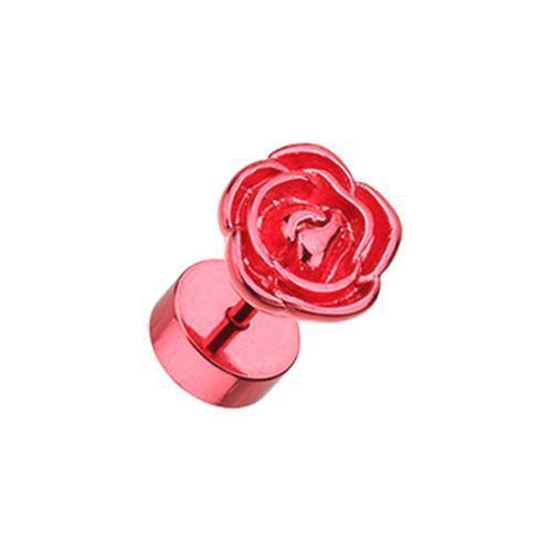 Red Black Rose Blossom Fake Plug - 1 Pair - Rebel Bod