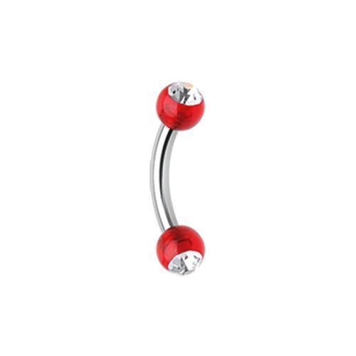Red/Clear Acrylic Gem Ball Curved Barbell Eyebrow Ring - Rebel Bod