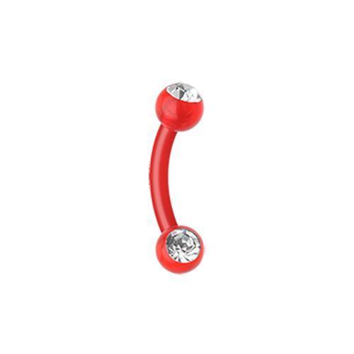 Red/Clear Acrylic Gem Ball Flexible Shaft Curved Barbell Eyebrow Ring ...