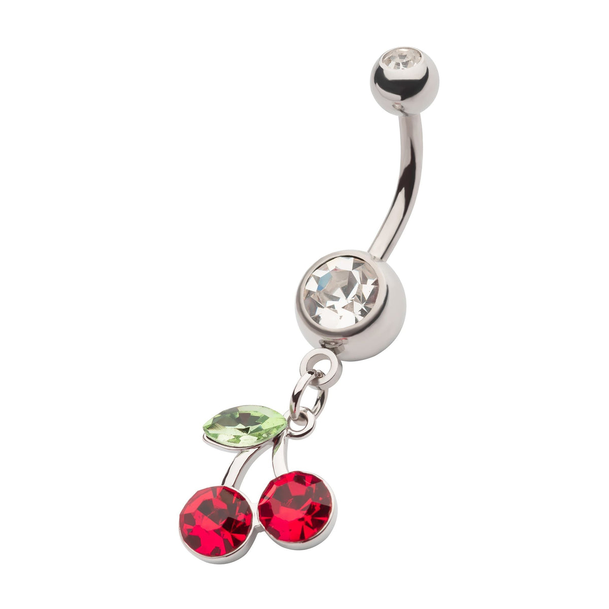 Red CZ Cherry Dangle Belly Button Ring - Rebel Bod
