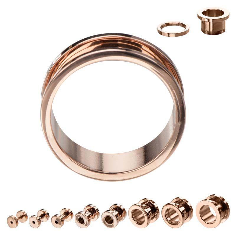 Screw Fit Rose Gold Plated Double Flared Ear Gauge Tunnel Plugs - 1 Pa ...