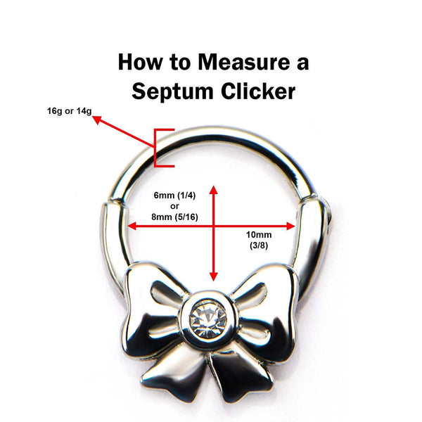 Septum Clicker / Daith Clicker Bow Bezel Set CZ Gems - 1 Piece - Rebel Bod