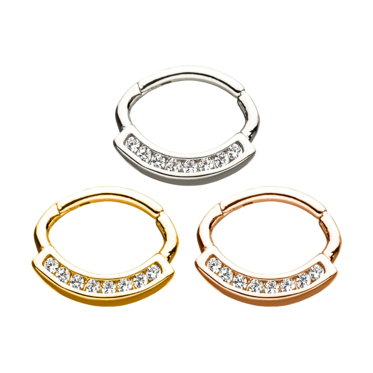 Clicker Hinged Segment Ring Prong Set Clear CZ Gem - Rebel Bod