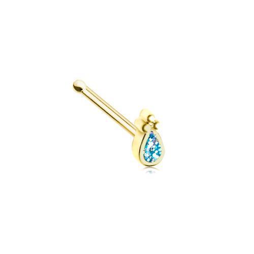 Teal Golden Glamourous Sparkling Teardrop Nose Stud - Rebel Bod