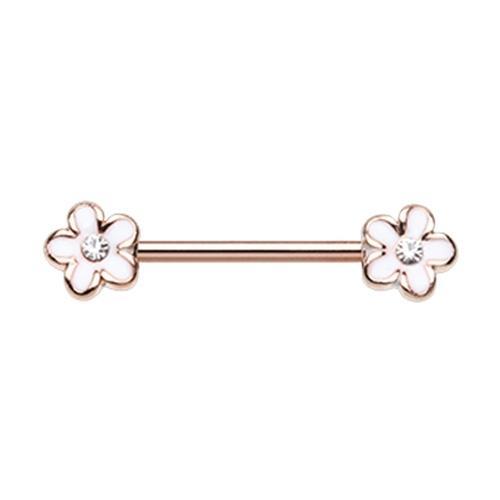 White/Clear Rose Gold Plumeria Petal Flower Nipple Barbell - 1 Piece ...