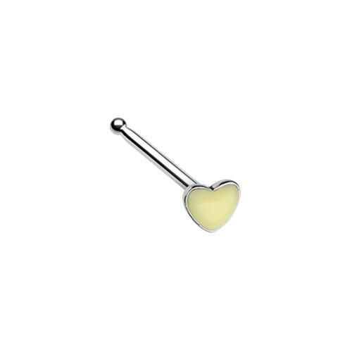 Yellow Illuminating Glow in the Dark Heart Nose Stud - Rebel Bod
